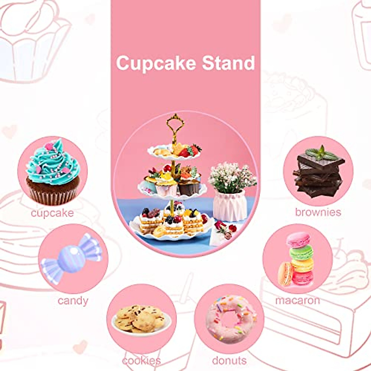 Supernal 3 Tier Plastic Cupcake Stand, 3 Pack White Cupcake Holder, Plastic Cake Stands,Cupcake Tower Display, Dessert Cupcake Pastry Candy Display for Wedding, Event, Baby Shower, Birthday Party