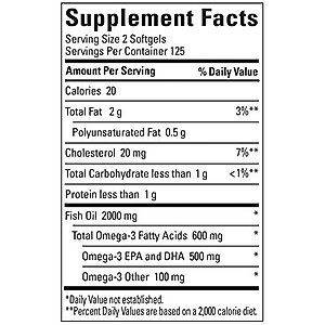 Nature Made Fish Oil 1000 mg Softgels, Omega 3 Fish Oil for Healthy Heart Support, Supplement with 250 Softgels, 125 Day Supply