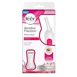 Hair Removal Electric Trimmer – Veet Expert Sensitive Precision Beauty Styler for Underarms, Eyebrows and Bikini Hair Removal with 8 Accessories and Beauty Bag, 1 Count