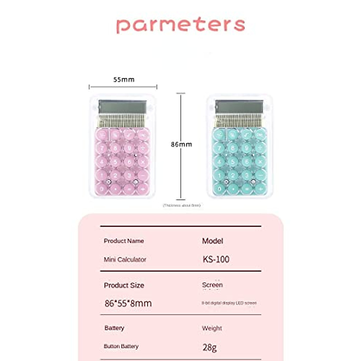 Mini Cute Calculator Kawaii Calculator Transparent Calculator Portable Pocket Calculator for Students and Kids (Green)