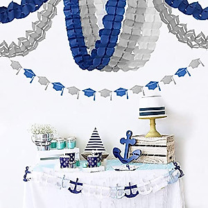 Navy-Blue White-Silver Party-Decorations Streamers Garland - 12pcs Royal Graduation 2022 4-Leaf Clover Paper Streamer Men Boy Birthday Wedding Bridal Shower Flower Banners Fathers Day Decor Ouruola