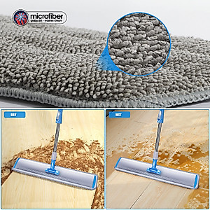 Masthome Commercial Wet Mop 24'' Large Microfiber Mop,Aluminum Flat Mop with Adjustable Stainless Steel for Wet and Dust Cleaning Heavy Duty Floor Mop with 5 Mop Pads and 1 Cleaning Scraper