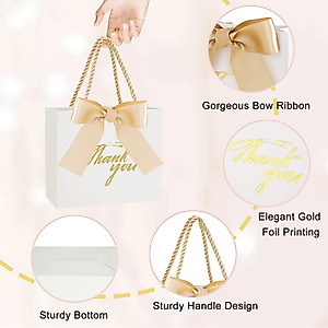 SHAIDOJIO 30Pack Small Thank You Gift Bags with Handle, Mini White Gift Bags Candy Bags Bulk with Bow Ribbon, Party Favor Bag for Wedding, Birthday, Bridal Shower, Baby Shower (5.5x2.5x4.7 Inch)
