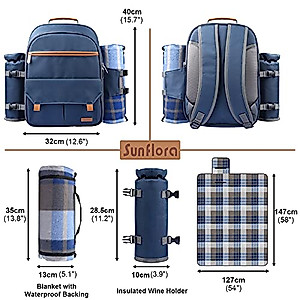 Sunflora Picnic Backpack for 2 Person Set Pack with Insulated Waterproof Pouch for Couple Outdoor Camping (Navy)