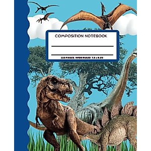 Dinosaur Composition Notebook: Aesthetic Dinosaur Journal for Kids Grades K-2 With 110 Wide Ruled Pages