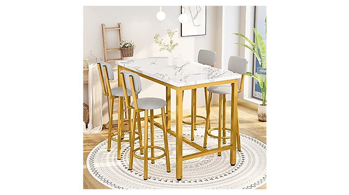 Modern Faux Marble Counter Height Dining Set for 4