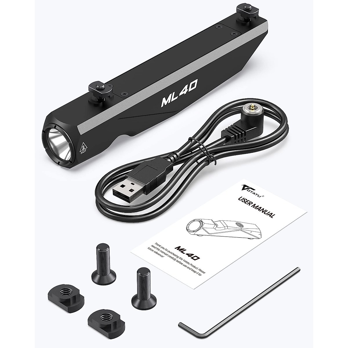 VOTATU ML40 1450 Lumens Weapon Light Compatible with M-Lok Rail Surface, Tactical Flashlight for Rifle, Strobe Function, Magnetic Rechargeable