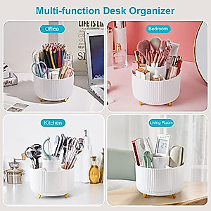 Lolocor Desk Pencil Pen Holder, 5 Slots 360 Degree Rotating Desk Organizers Pencil Pen Organizers for Desk Desktop Storage Stationery Supplies Pencil Cup Pot for Office School Home Art Supply White