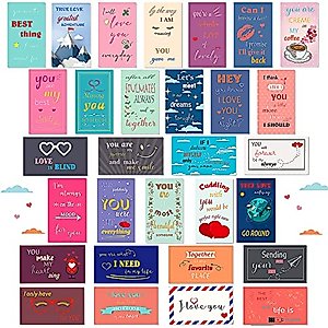 120 Pieces Romantic Lunch Box Notes Love Notes for Him Her Mini Valentines Day Cards for Husband Wife 2 x 3.5 Inch Inspirational Design Lunchbox Notes for Adults Beloved Ones, 30 Styles