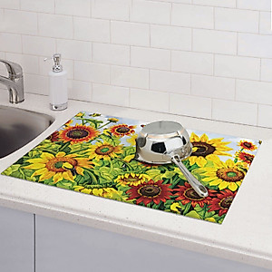 Yellow Sunflower Dish Drying Mat for Kitchen Counter 18 x 24 Large Butterfly Microfiber Absorbent Drying Pad Washable Kitchen Accessories
