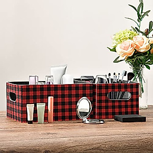 Plaid Dark Storage Basket Felt Storage Bin Collapsible Shelves Basket Convenient Box Organizer for Clothes Towels Magazine