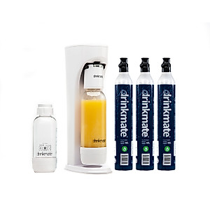 Drinkmate OmniFizz Sparkling Water and Soda Maker, Carbonates Any Drink, ULTIMATE BUNDLE - Includes three 60L CO2 Cylinders, Two Carbonation Bottles, and Fizz Infuser (Classic White)