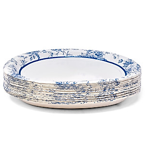 Gift Boutique 50 Blue Floral Oval Paper Plates 10" X 12" Large Disposable Platters Spring Summer Flowers Serving Dish Tray for Birthday Party Supplies