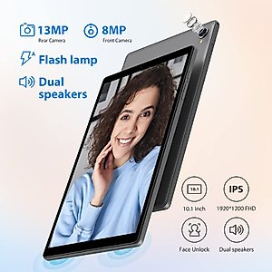 2023 Tablet 10.1 inch Android Tablets 1080P FHD in-Cell LCD Screen, 4GB+64GB Expand to 1TB, Octa-Core CPU, 1920 * 1200 Resolution,8M&13M Dual Camera, Bluetooth5.0, Wi-Fi, GPS-Gray