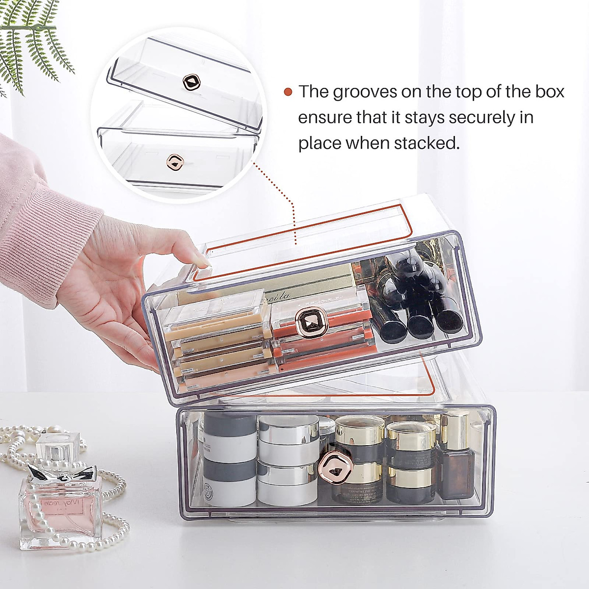 Homde Stackable Storage Containers Box with Pull-Out Drawer - Stacking Plastic Drawers Bins for Kitchen Pantry and Cupboard, Cabinet, Counter, Island and Tables - 2 Pack - Clear