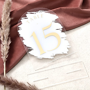 UNIQOOO White Painted Arch Wedding Table Numbers with Stands 1-20, Gold Foil Printed 5x7 Acrylic Signs and Holders, Perfect for Centerpiece, Reception, Decoration, Party, Anniversary, Event