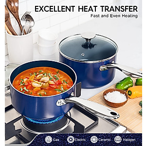 MICHELANGELO Nonstick Sauce Pan, Ceramic Saucepans with Lids, 1Qt & 2Qt & 3Qt Sauce Pan Sets, Nonstick Sauce Pans with Lids, Small Pots with Stainless Steel Handle, Oven Safe, Blue