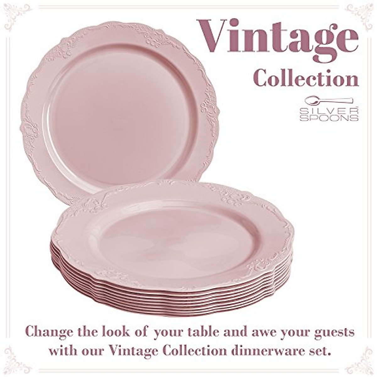 VINTAGE COLLECTION TABLEWARE, 10 Dinner Plates, Blush