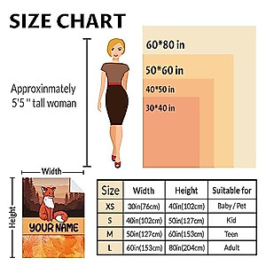 Custom Fox Blanket with Name for Girls & Boys - Soft, Fuzzy & Cozy - 40"x50" Crib Size Throw Blanket for Couch, Office - Orange Cute Warm Blankets Gifts