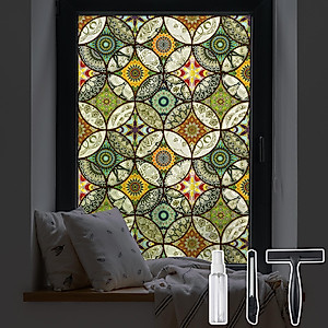 DKTIE Static Cling Decorative Window Film with Installation Tools Non Adhesive Privacy Film, Stained Glass Window Film for Bathroom Shower Door Heat Cotrol Anti UV, 17.7 x 78.7 Inch
