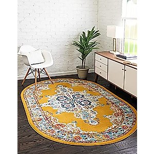Unique Loom Parker Collection Area Rug - Merakli (4' 1" x 6' 1" Oval, Yellow/ Brown)