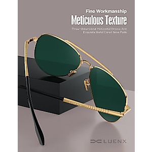 LUENX Aviator Sunglasses Polarized for Women Mirror Pink Lens Metal Gold Frame with case