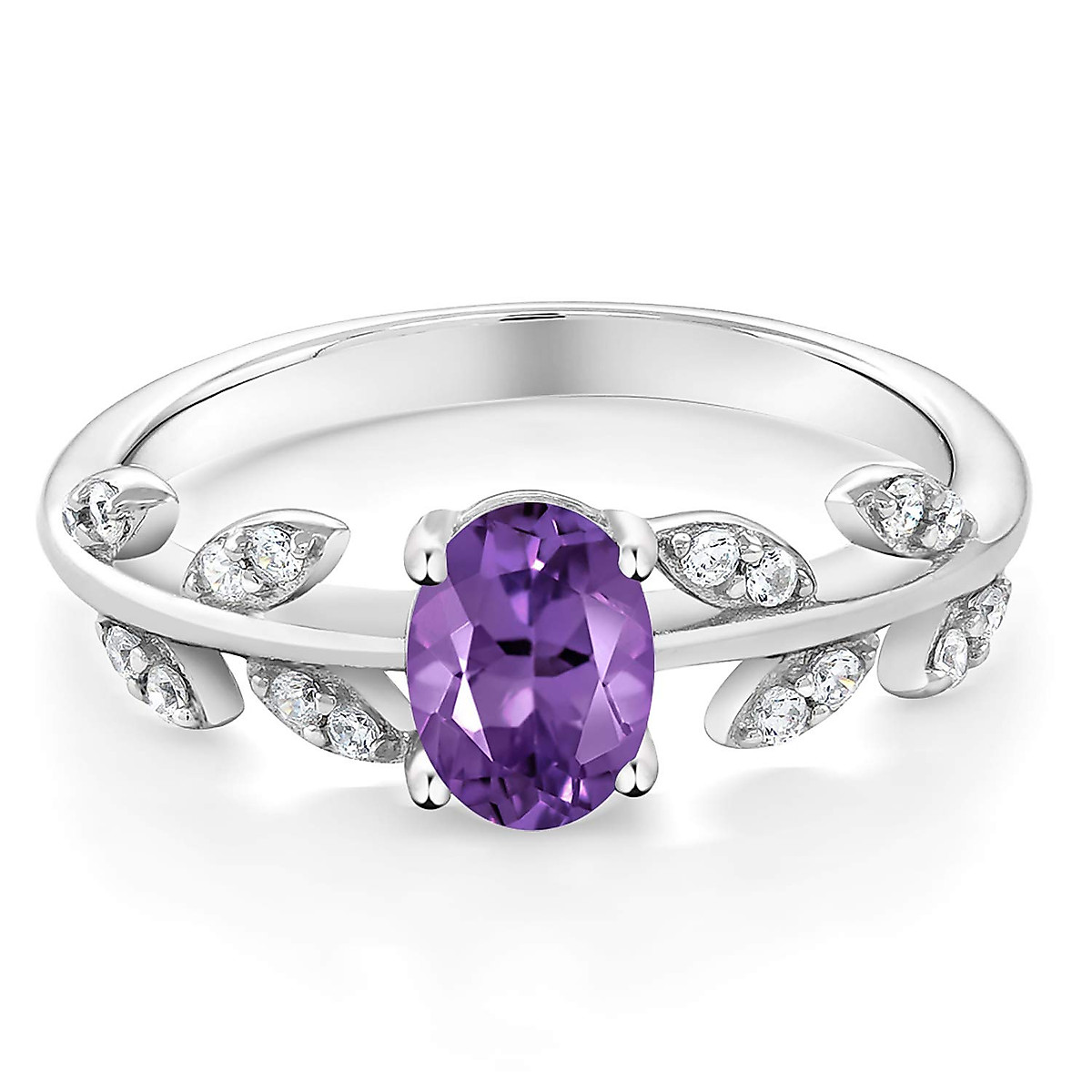 Gem Stone King 925 Sterling Silver 7X5MM Oval Gemstone Birthstone Twisted Olive Branch Leaf Vine Band Wedding Ring For Women | Available In Size 5, 6, 7, 8, 9