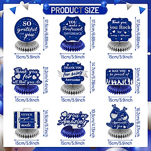 9Pcs We Appreciate You Decorations Navy Blue Silver Thank You Table Honeycomb Centerpieces Appreciate Table Topper Decor for Teacher Doctor Nurse Employee Staff Graduation Appreciation Party Supplies