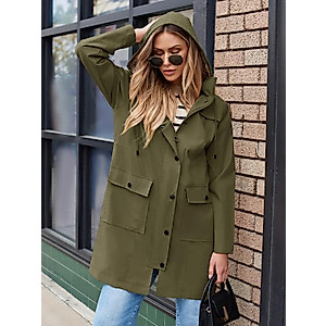 SaphiRose Women's Waterproof Rain Jacket Lightweight Raincoat Hooded Windbreaker Trench Coat (Army Green,XX-Large)