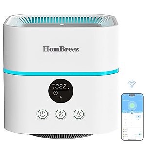 HomBreez Smart Wi-Fi Air Purifier and Humidifier Combo, Desk Air Purifier for Dorm, Home, Office, Air Purifiers & Humidifier & Aromatherapy Diffuser, Suitable for Bedroom,White(WG-03-S)