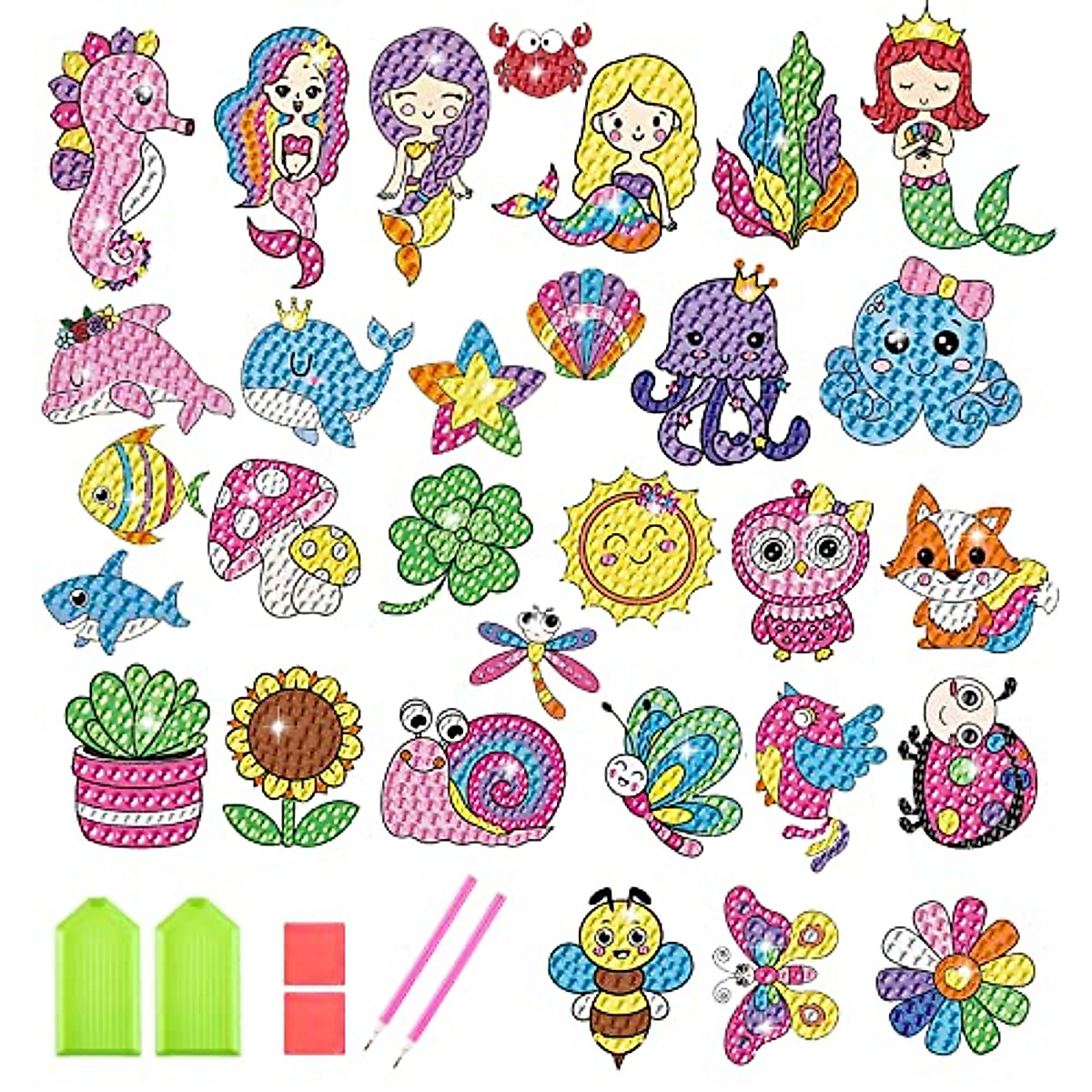Svance 5D Diamond Art for Kids - 30Pcs Mermaid Diamond Painting Stickers Gem Art Diamond Painting Kits Diamond Paint by Numbers Arts and Crafts for Girls Ages 6-8-12