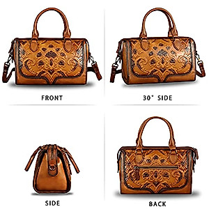 Genuine Leather Top Handle Handbag for Women Handmade Vintage Satchel Retro Cowhide Crossbody Handbags Purse Hobo Bag (Brown)