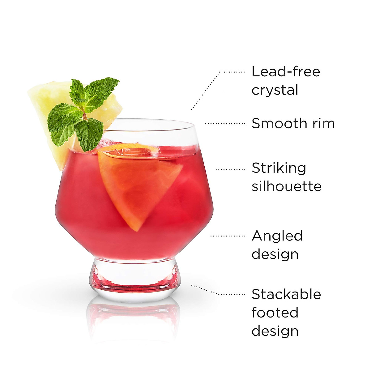 Viski Raye Footed Crystal Punch Cups Set of 2 - Premium Crystal Clear Glass, Stemless Heavy Base Punch Cocktail Glass Gift Set, 8 oz