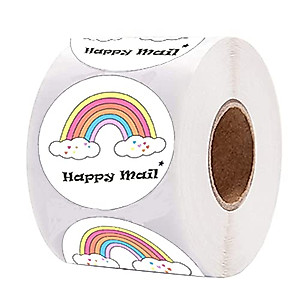 Rainbow Happy Mail Stickers 1.5 Inch Mailing Sticker - 500 Pcs Thank You Labels for Small Shops , Shipping Package Lables Decorative Flower Boutiquets Envelope Sealings