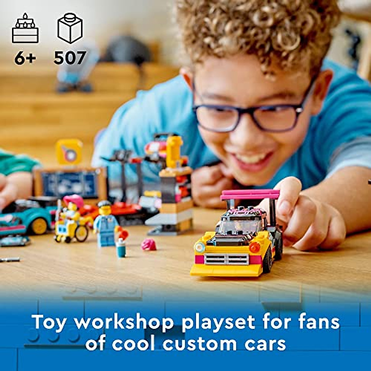 LEGO City Custom Car Garage, Toy Garage Building Set with 2 Customizable Cars, Pretend Play Mechanic Toy with 4 Mini Figures, Birthday Gift Idea for Boys, Girls, Kids Who Love Cars Age 6+, 60389