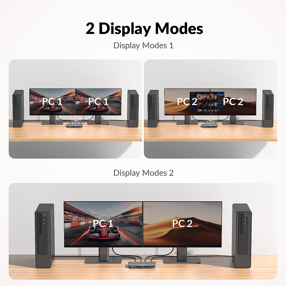 AV Access KVM Switch 2 Monitors 2 Computers, with USB 3.0 Hub – Control 2 PCs in Dual Monitors 4K@60Hz in Extended or Mirror Mode, HDMI Input, Fast Switching via Front Button or Keyboard Hotkey