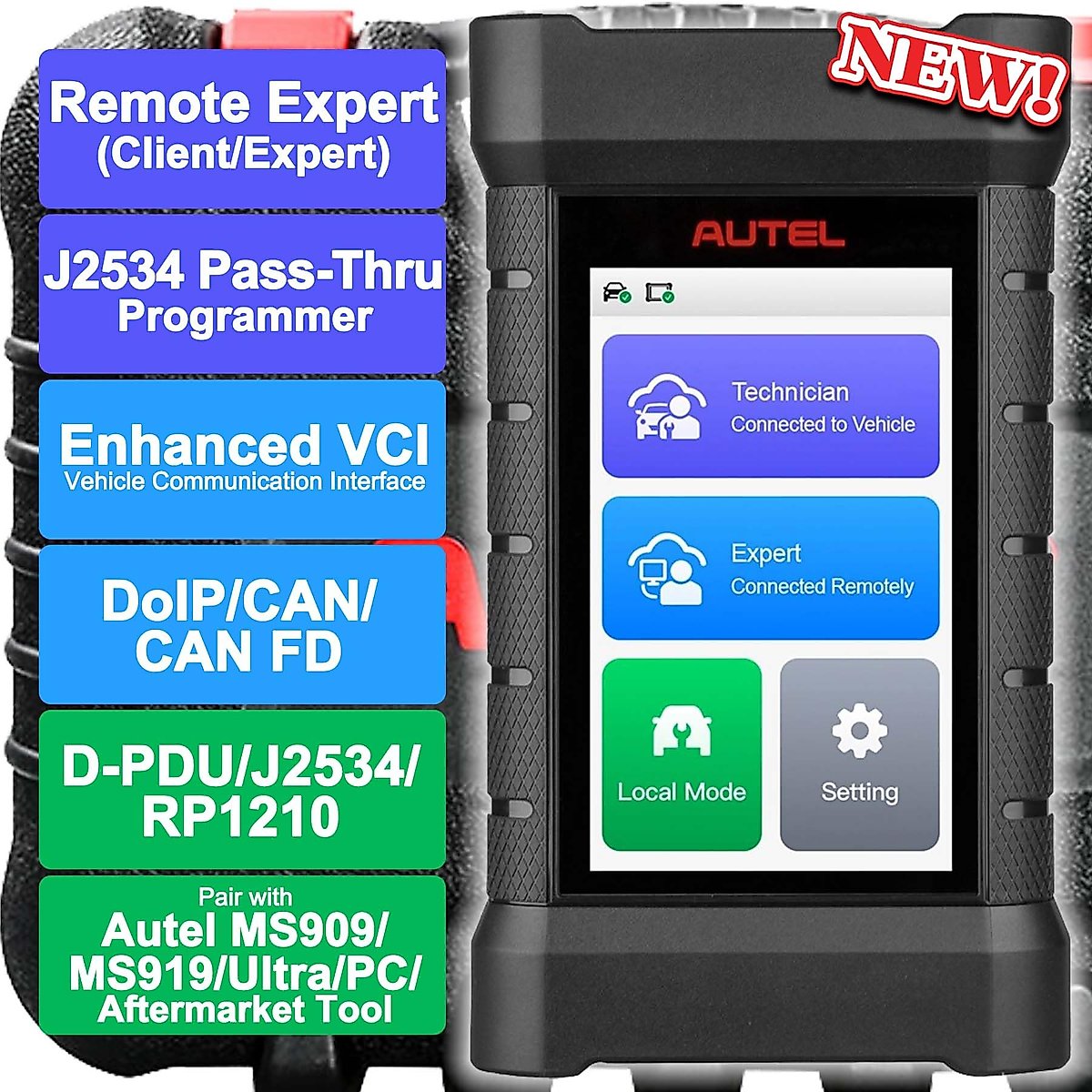Autel MaxiFlash XLink 2024 Expert-Driven Remote Diagnostic Tool, J2534 Pass-Thru Programmer, Enhanced VCI, Supports DoIP/CAN/CAN FD/D-PDU/J2534/RP1210, Work with PC/Autel MS909 MS919 Ultra/Smart Phone
