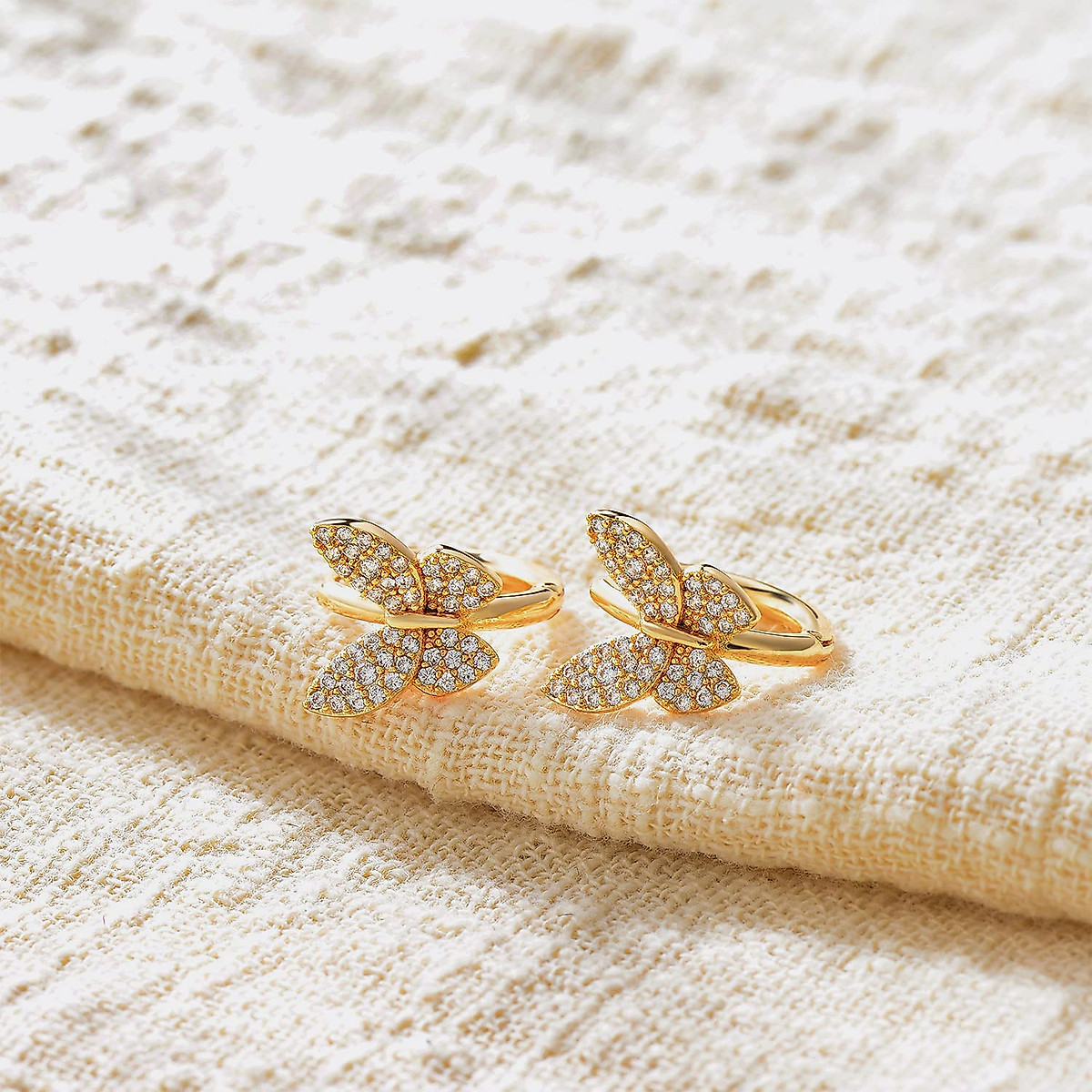 VACRONA Cubic Zirconia Huggie Earrings 14k Gold Plated Tiny Earrings Small Huggie Hoop Earrings Simple Lightweight Hoops Gift for Women