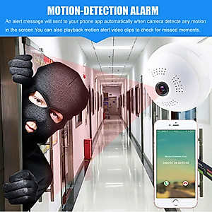 Light Bulb Camera Indoor, COSULAN 2.4G WiFi Floodlight Security Camera, 360 Degree Panoramic Surveillance Camera Lamp with Fisheye/Motion Detection/Night Vision/Cloud & SD Card Storage/Alert Events/A7