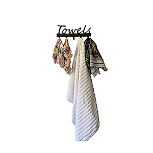 Spa Tender Outdoor /Indoor Towel Rack with 5 Towel Hooks is Wall Mounted.Black Metal,Rustproof and Waterproof Great for Pools and Hot Tubs Rack to Hang Your Bathroom Towels, Robes, Clothing (Black).