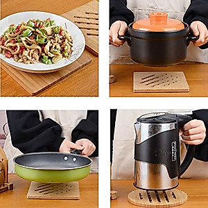 Bamboo Trivet Kitchen Bamboo Hot Pads Trivet Natural Bamboo Trivet Mat Set for Hot Dishes/Pot/Bowl/Teapot/Hot Pot Holders 2 square 2 roundness 1 storage rack