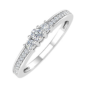 FINEROCK 10k White Gold 3-Stone Diamond Engagement Ring (0.22 Carat) (Ring Size 6)