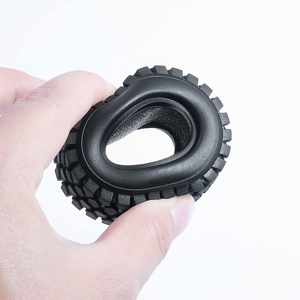 RCLIONS 4pcs Rubber Micro 1" RC Wheel Tyres Tires with Foam Insert for All 1/24 Axial SCX24 AXI00001,AXI00002,AXI90081 Deadbolt RC Crawler Truck Car (50mm)