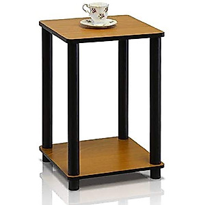 Furinno Basic 3-Tier Bookcase Storage Shelves, Light Cherry & Turn-N-Tube End Table, 1-Pack, Light Cherry/Black