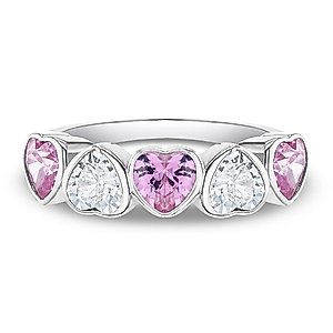 925 Sterling Silver Size 2 Pink & Clear Hearts Cubic Zirconia Ring for Baby Girls - Cute Heart CZ Ring Band for Children's Daily Accessory - Fashionable Jewelries for Toddlers or Little Girls