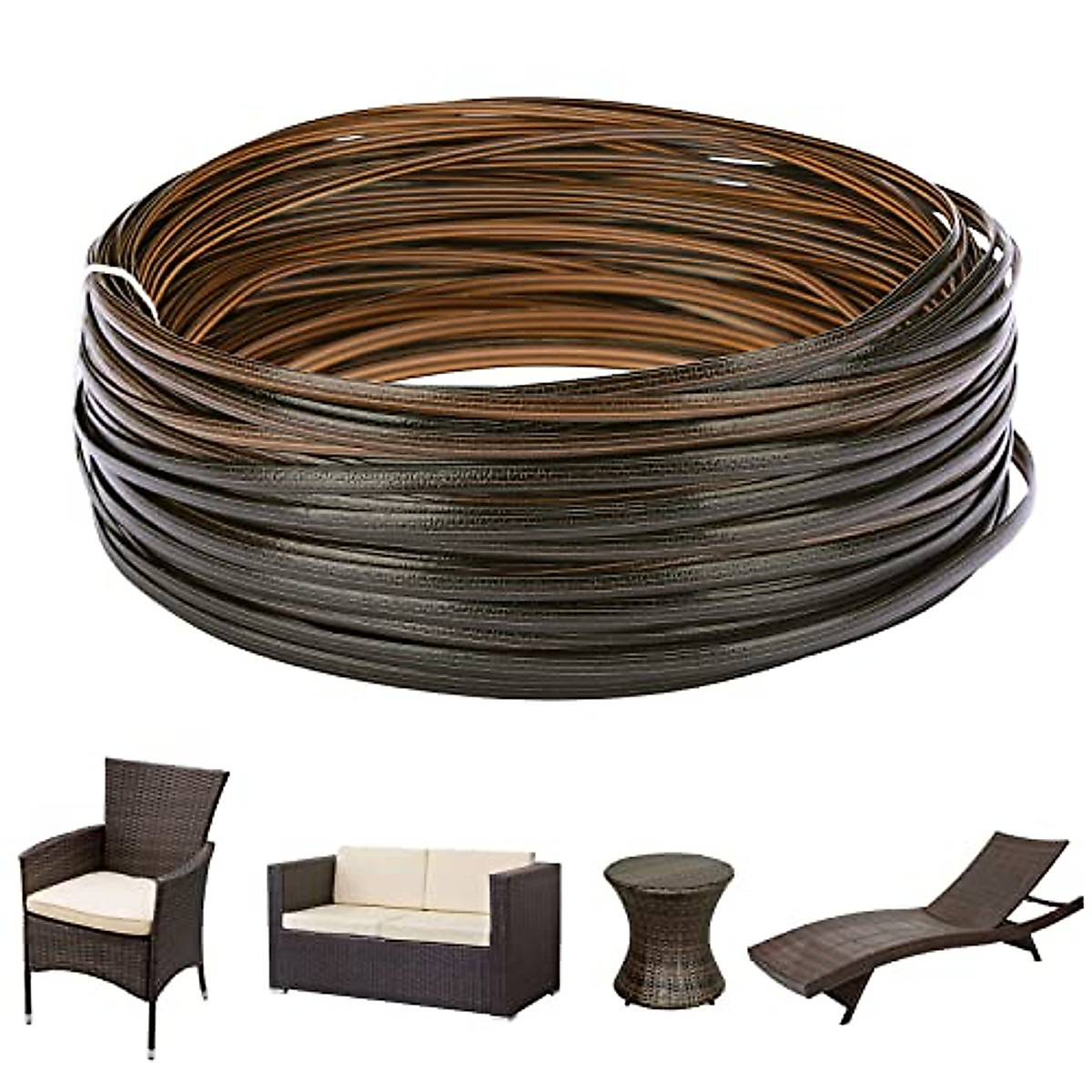 Lumpro 120 ft Wicker Repair kit, Two-Tone Gradient Brown with Stripes, Plastic Rattan Supplies, Flat Wicker Replacement Materials to Repair Patio Wicker Furniture Chair Sofa Table Chaise etc