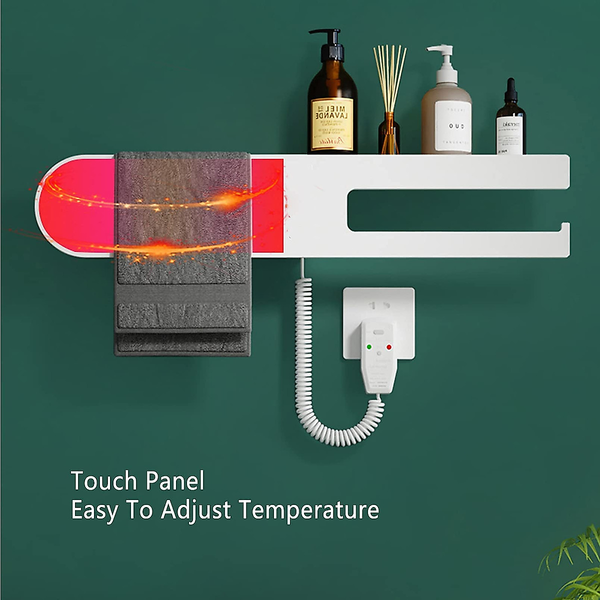 KUYT Towel Warmers for Bathroom Wall Mounted 100W, Lightweight Plug Timer Hot Towel Rack Home Energy Efficient, Electric Heated Towel Rail for Pools Kitchen 24.4X4.7In/Black