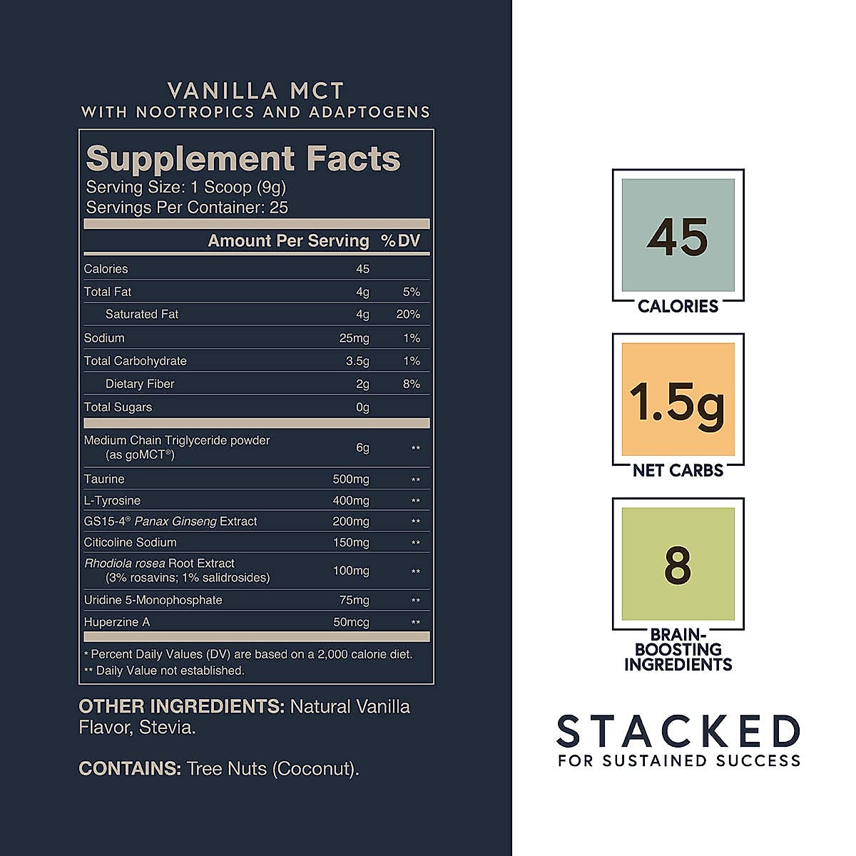 LIFESTACKS Vanilla MCT Oil Powder to Boost Energy & Focus - Nootropics + Adaptogens for an Elevated Coffee Experience - Keto, Vegan, 0 Sugar - Stacked for Success with Ginseng, Rhodiola, L-Tyrosine