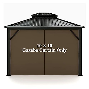 Gazebo Universal Replacement Privacy Curtain – Hugline 10' x 10' Gazebo Side Wall Outdoor Privacy Panel with Zipper (Brown)