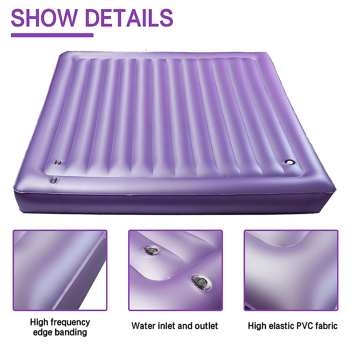 NA Square Waterbed Mattress - Water and Air Dual Purpose Waterbed Insert Mattress High Capacity Water Bed Full Size (Full，54×75x7.9inch, 95% Small Wave)